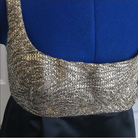 Milly | Dresses | Milly Gold Tweed And Black Satin Dress | Poshmark